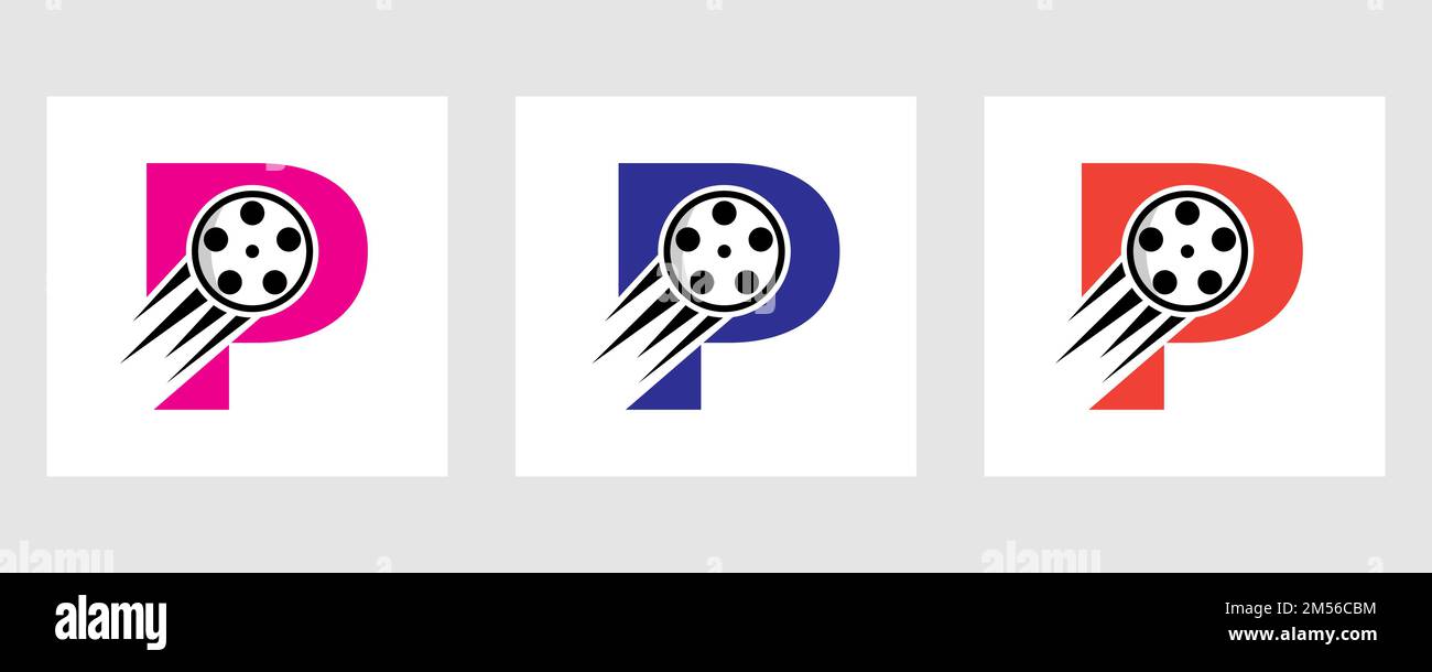 Letter P Film Logo Concept With Film Reel For Media Sign, Movie ...