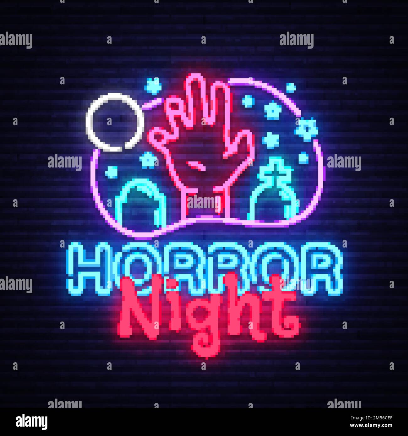 Horror Night neon sign vector. Halloween Poster Design template neon ...