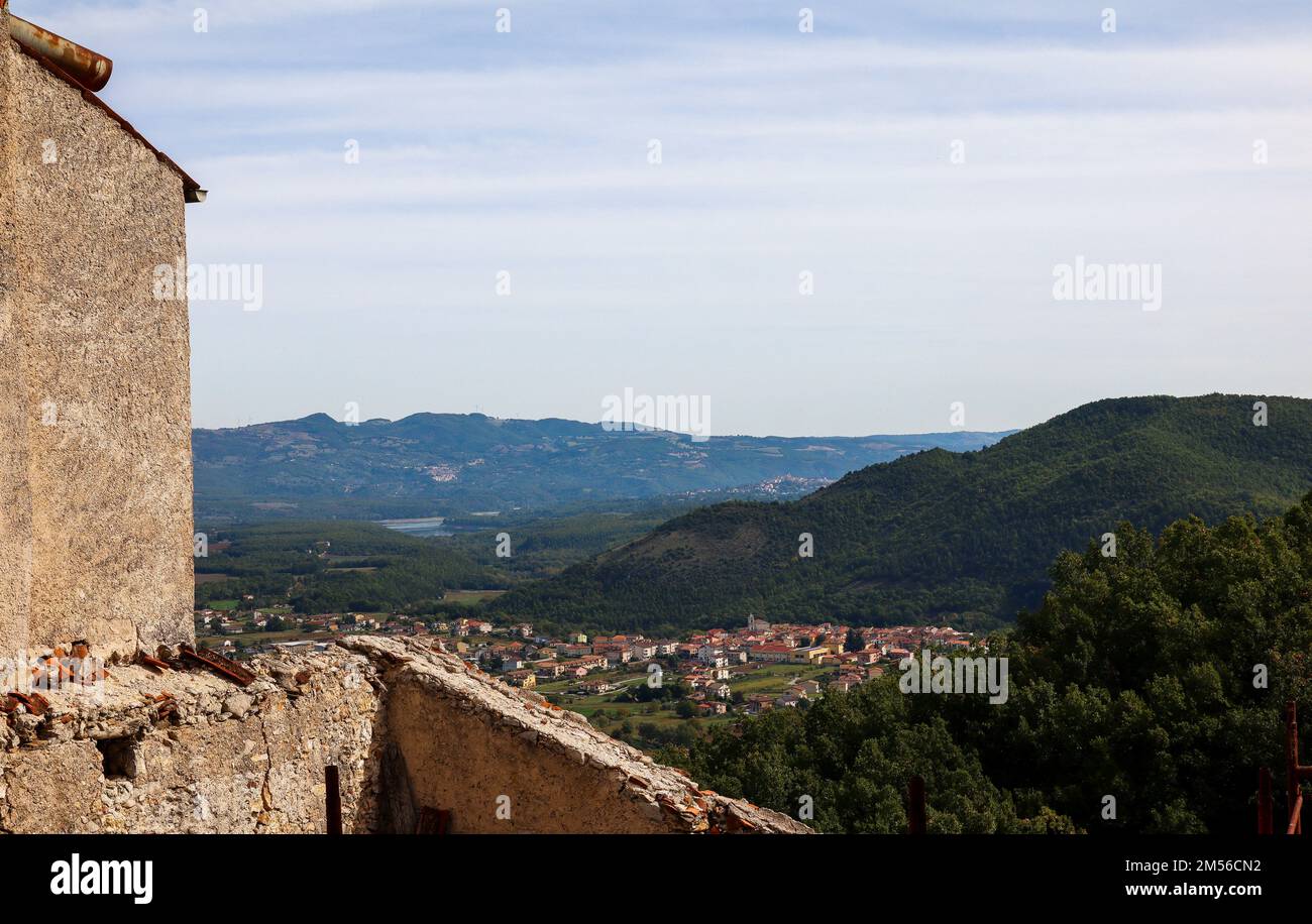 The cityscape and mountains of Moliterno in southern Italy captured ...