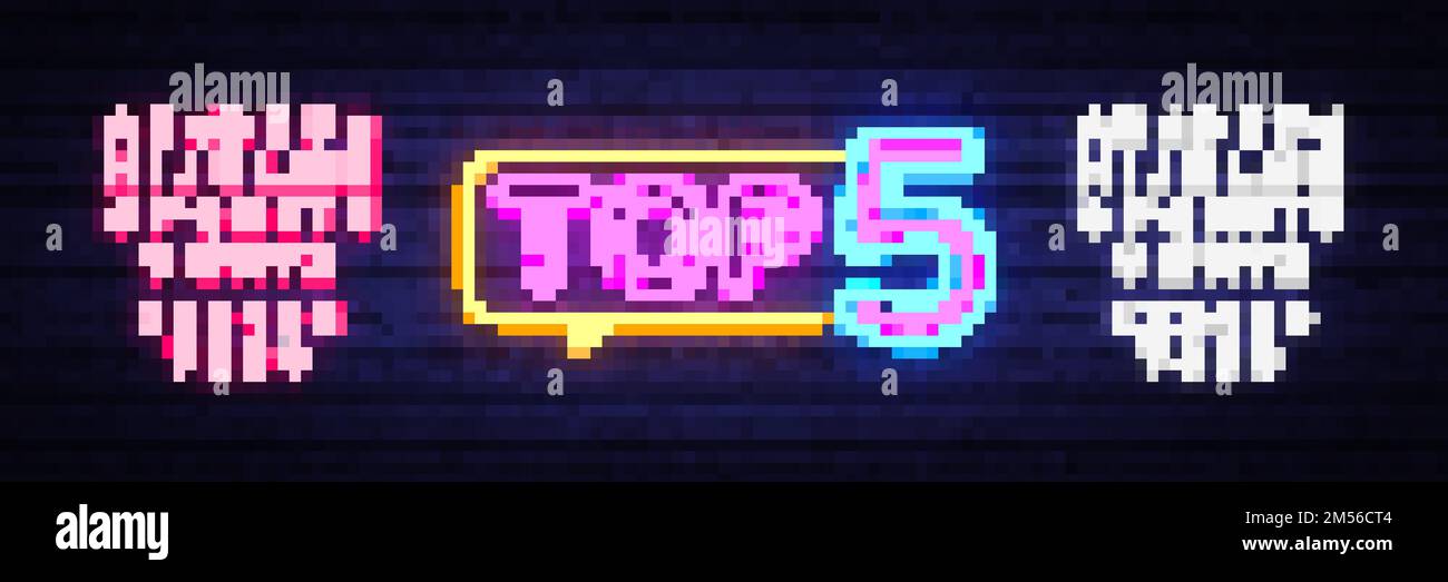 Top 5 Neon Text Vector. Top Five neon sign, design template, modern ...