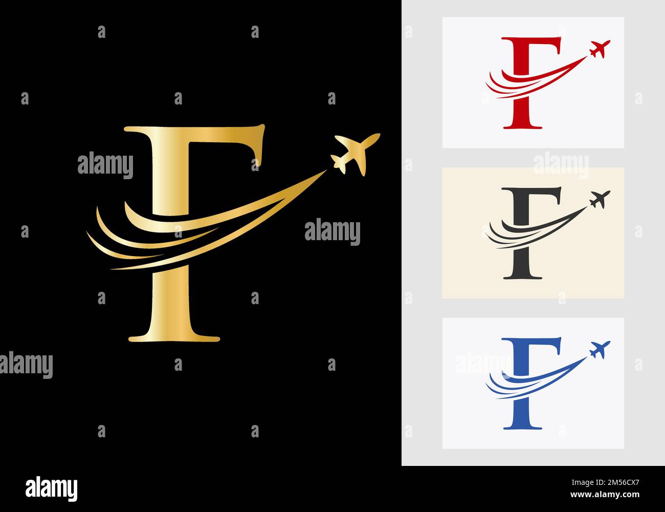 Letter F Travel Logo Concept With Flying Air Plane Symbol Stock Vector ...