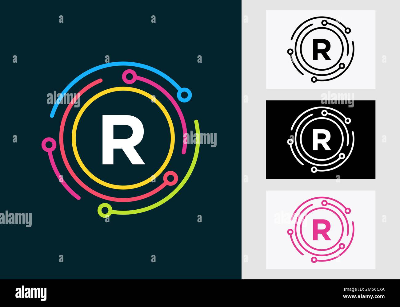 Letter R Technology Logo Design. Network Logo Symbol Stock Vector Image ...