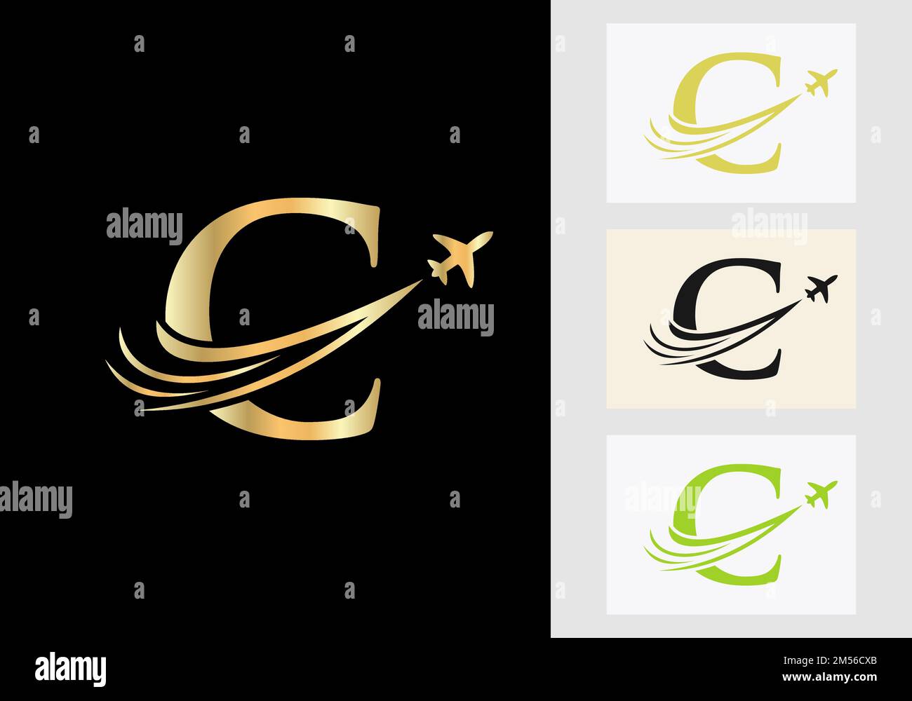Letter C Travel Logo Concept With Flying Air Plane Symbol Stock Vector ...