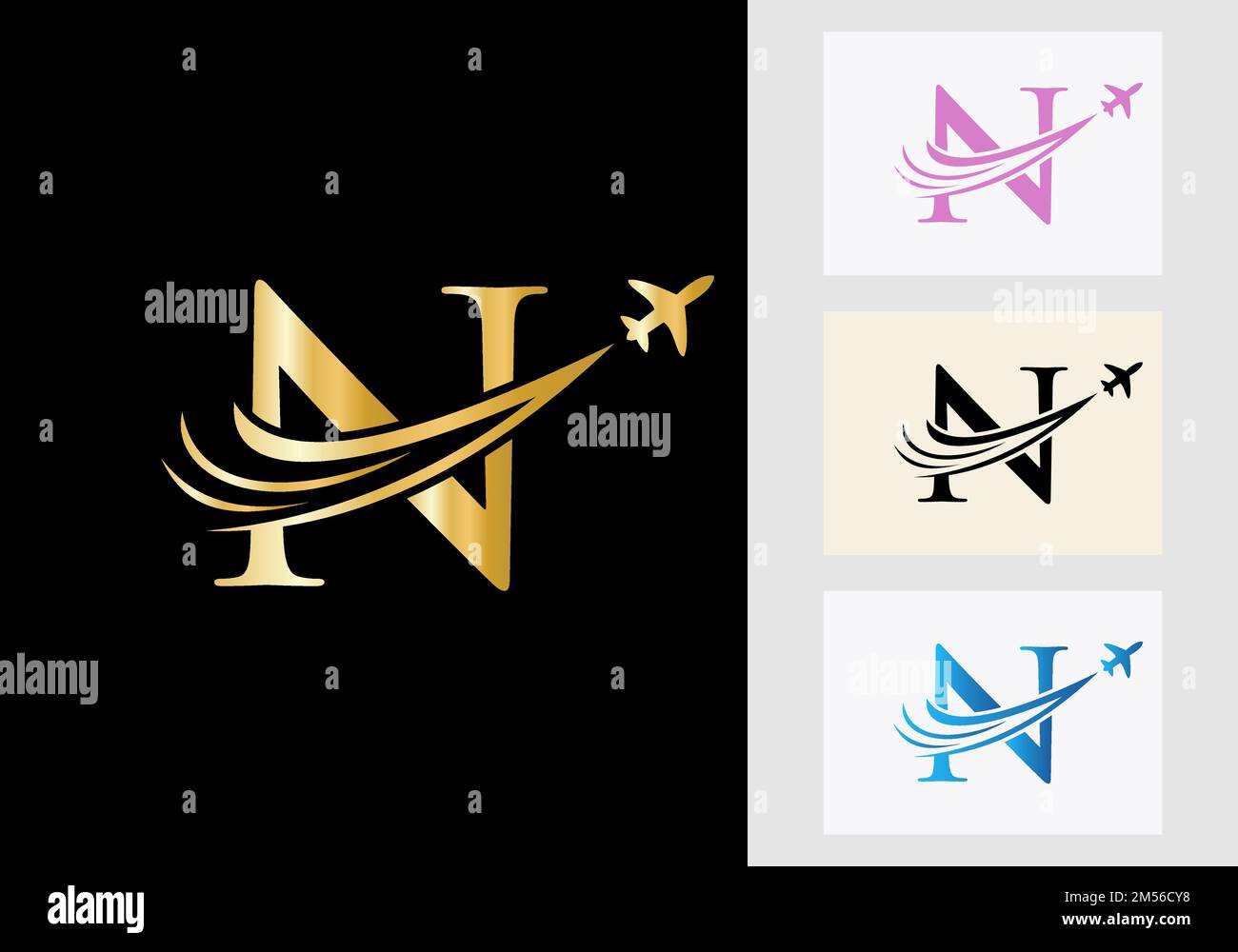 Letter N Travel Logo Concept With Flying Air Plane Symbol Stock Vector ...
