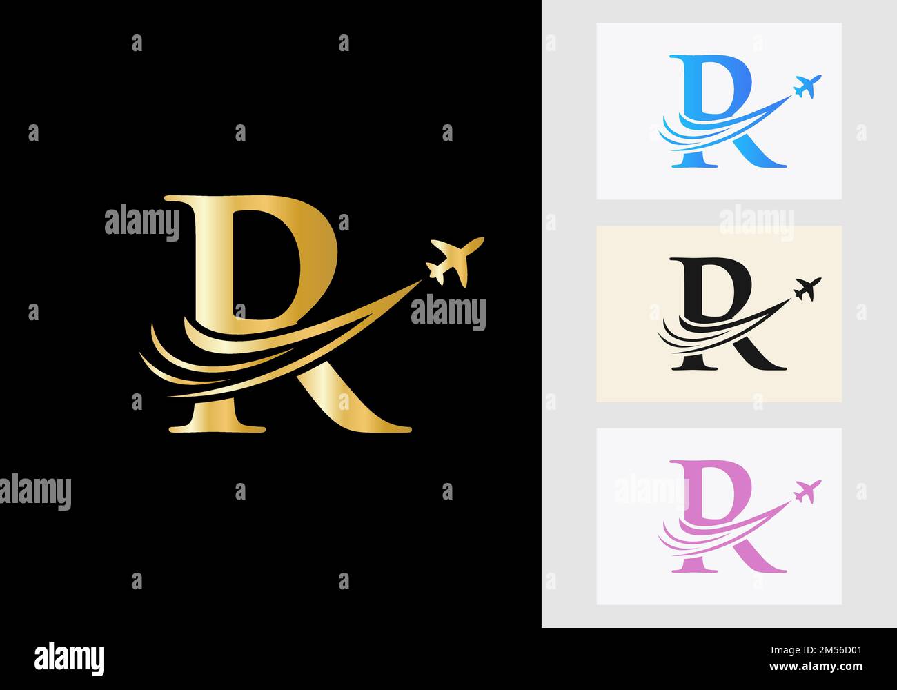 Letter R Travel Logo Concept With Flying Air Plane Symbol Stock Vector ...
