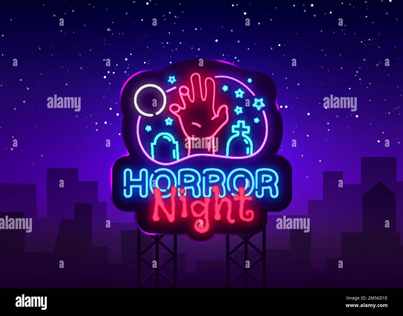 Horror Night neon sign vector. Halloween Poster Design template neon ...