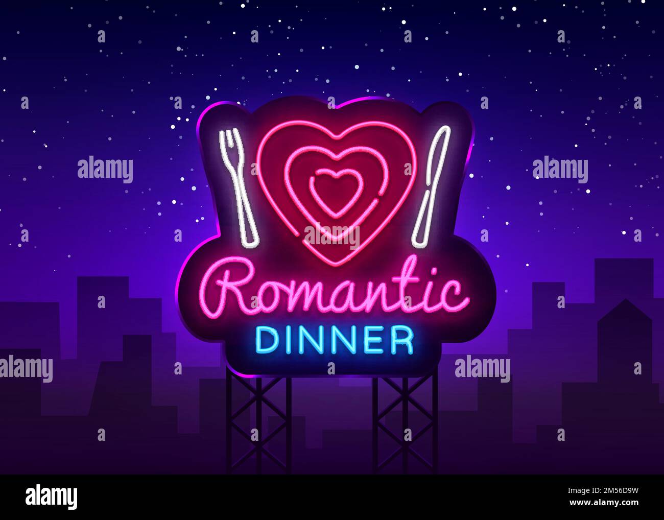 Romantic Dinner Neon Logo Vector. Romantic Dinner neon sign, design ...