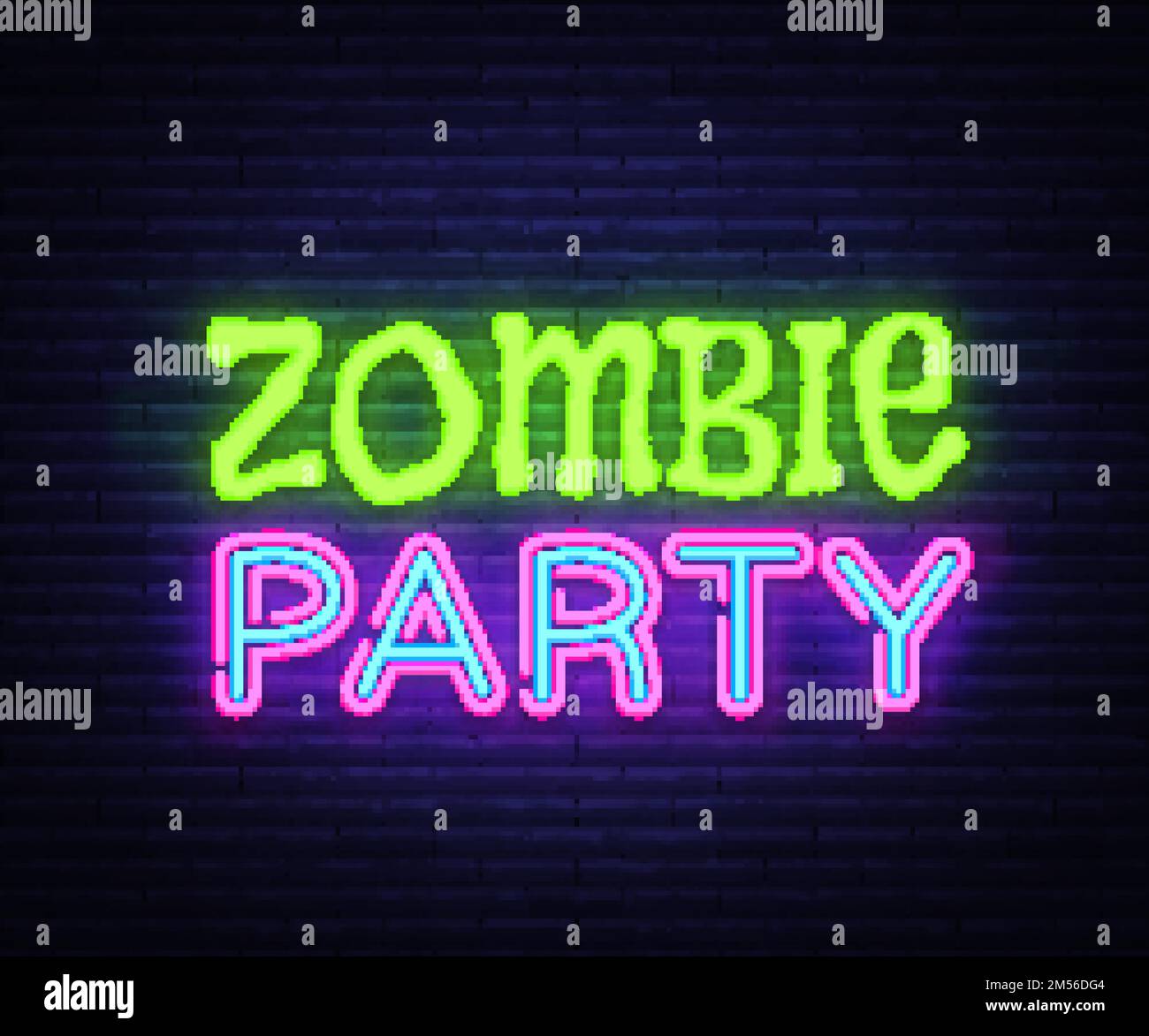 Zombie Party Text Vector. Halloween neon sign, design template, modern ...