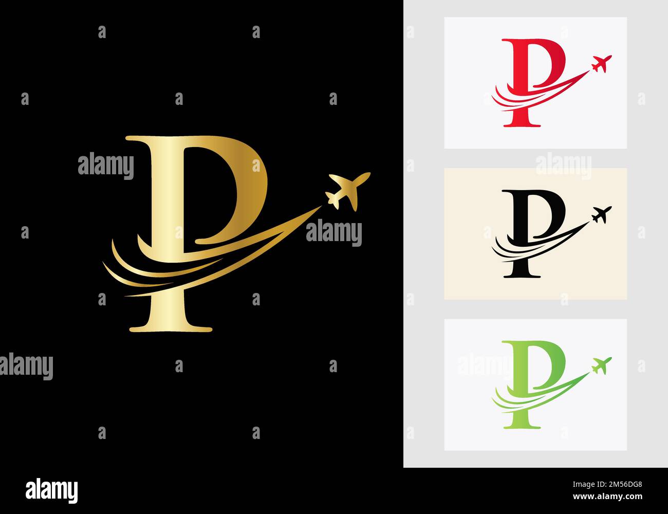Letter P Travel Logo Concept With Flying Air Plane Symbol Stock Vector ...