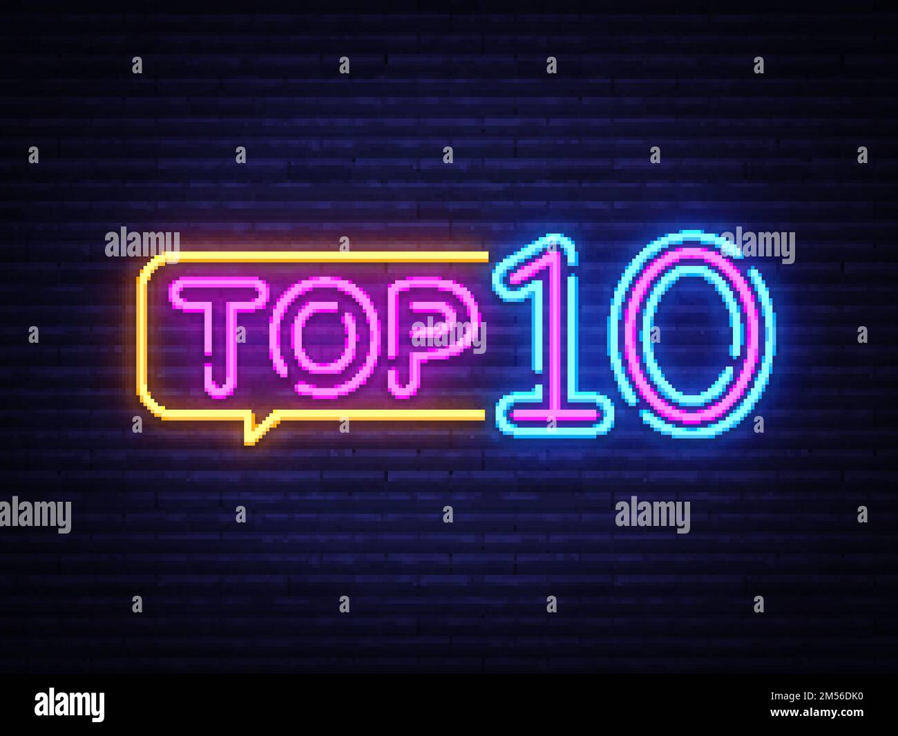 Top 10 Neon Text Vector. Top Ten neon sign, design template, modern ...