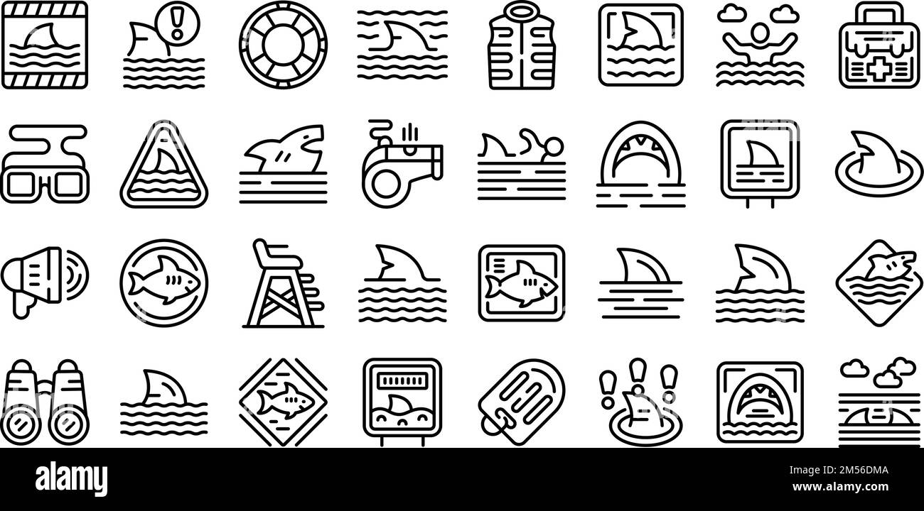 Beware the sharks icons set outline vector. Angry animal. Surf caution Stock Vector Image & Art ...