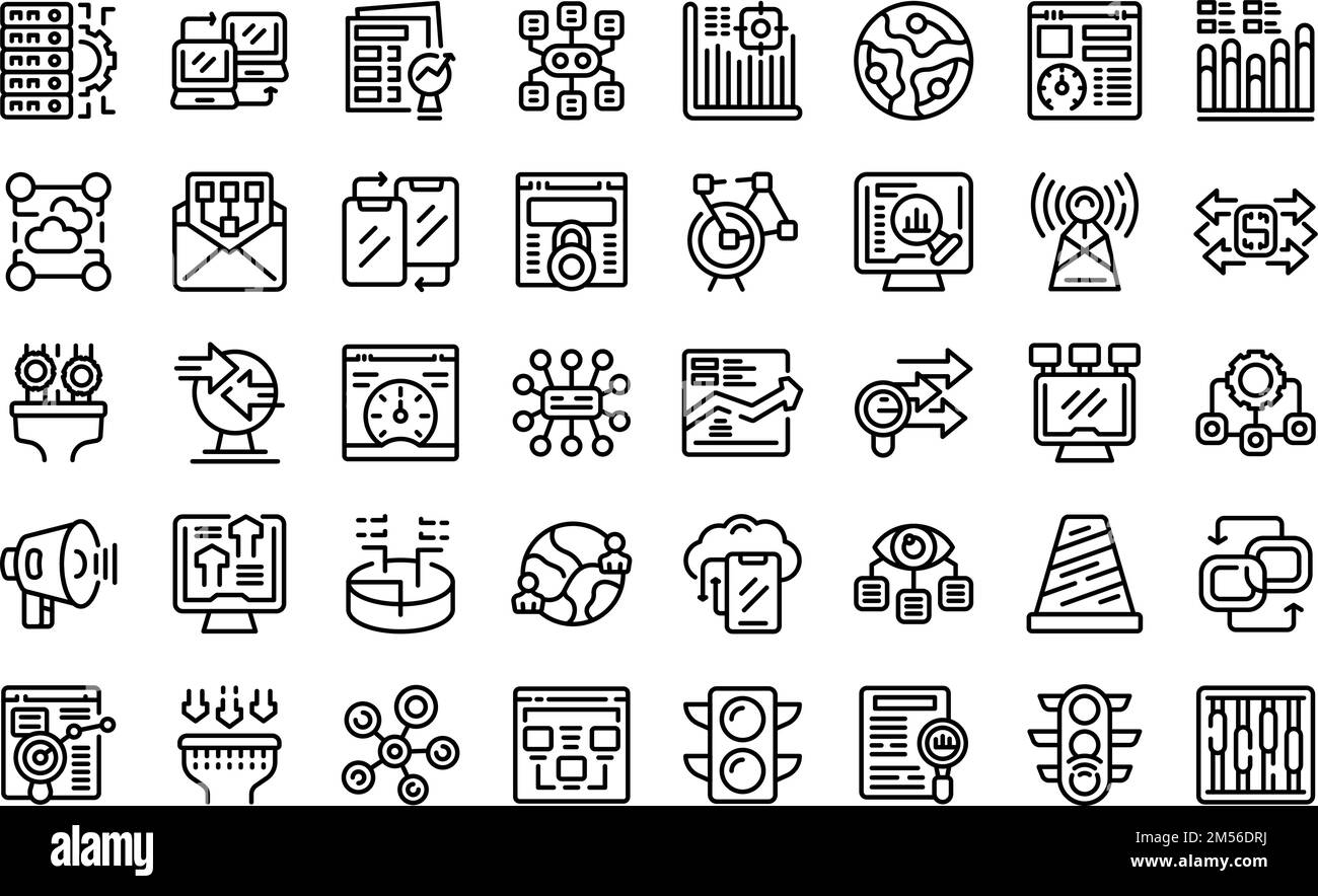 Traffic management icons set outline vector. Social audit. Target light ...