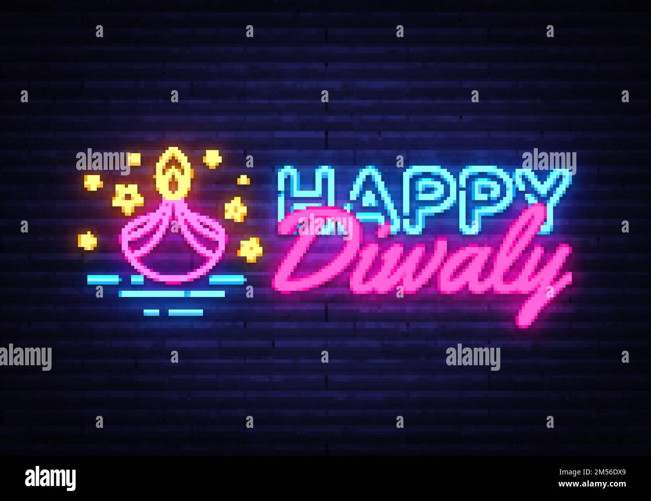Diwali Hindu festival greeting card neon Vector. Diwali neon sign ...
