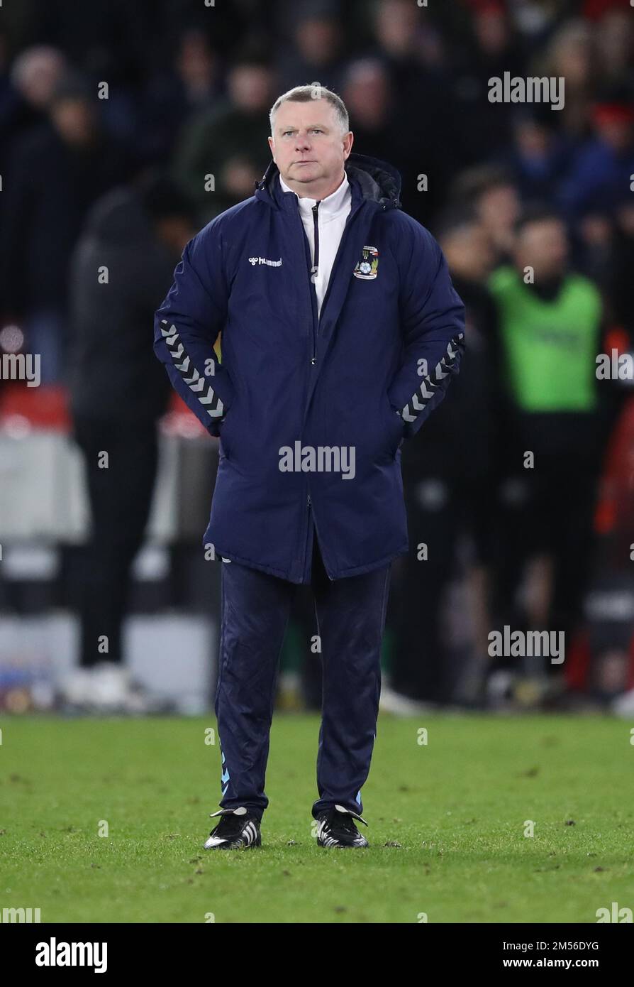 Coventry City manager Mark Robins on the pitch after the final whistle ...