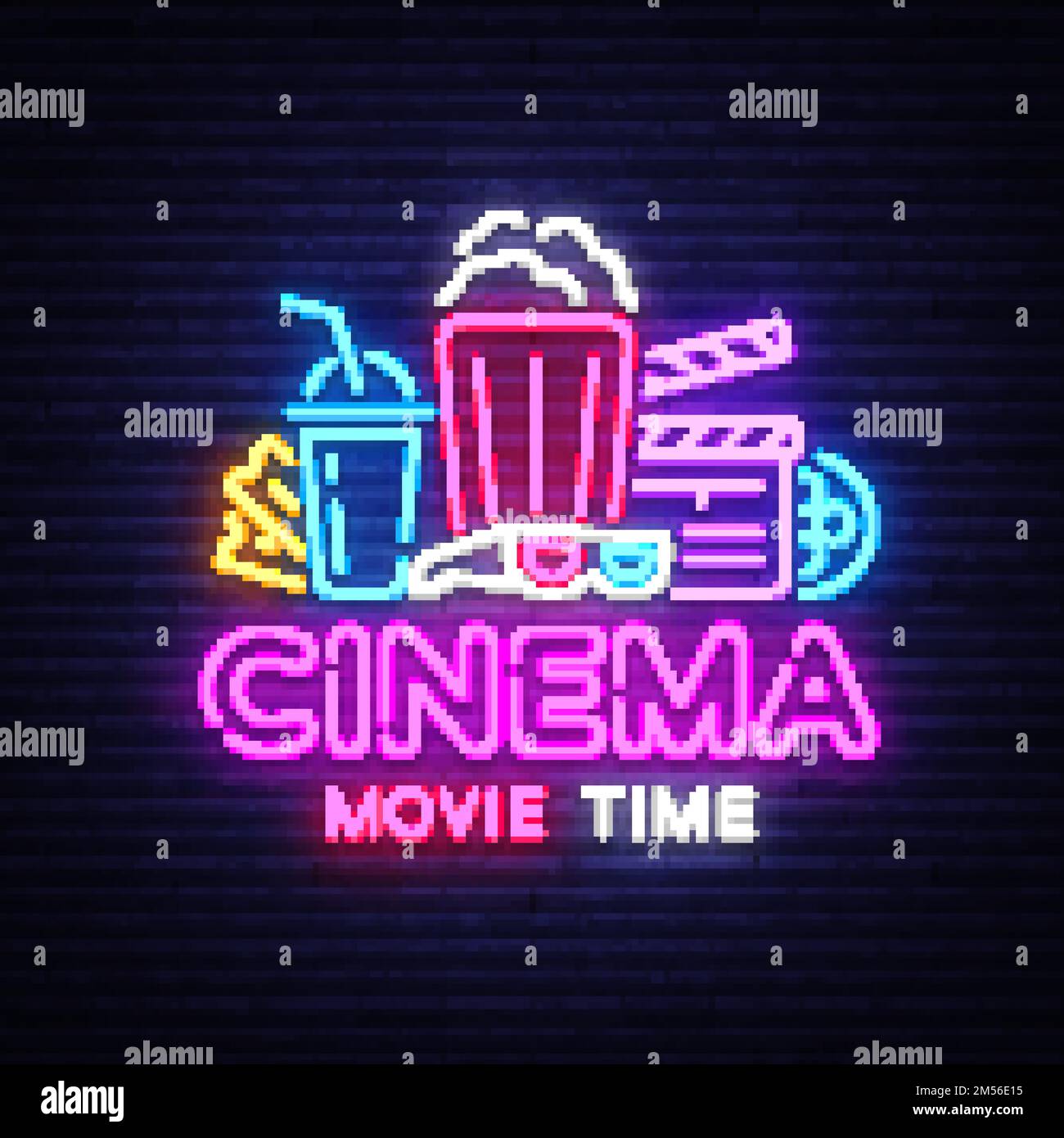 Movie Time Neon Logo Vector. Cinema Night neon sign, design template ...