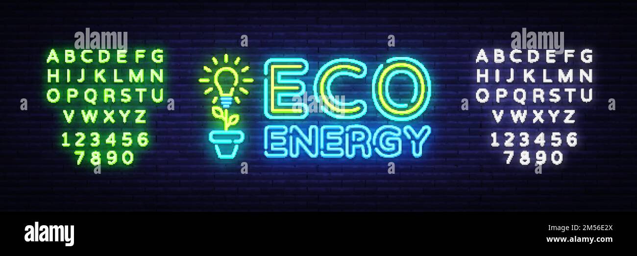 Eco Energy Neon Logo Vector. Green Energy neon sign, design template ...
