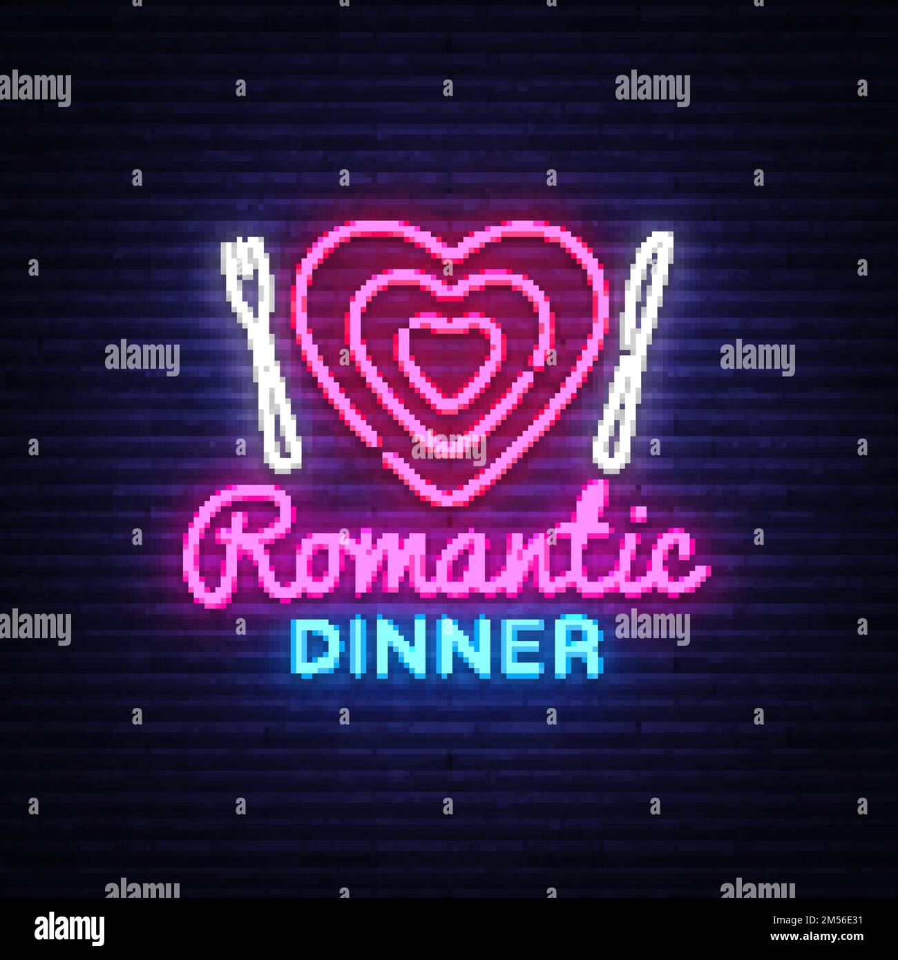 Romantic Dinner Neon Logo Vector. Romantic Dinner neon sign, design ...
