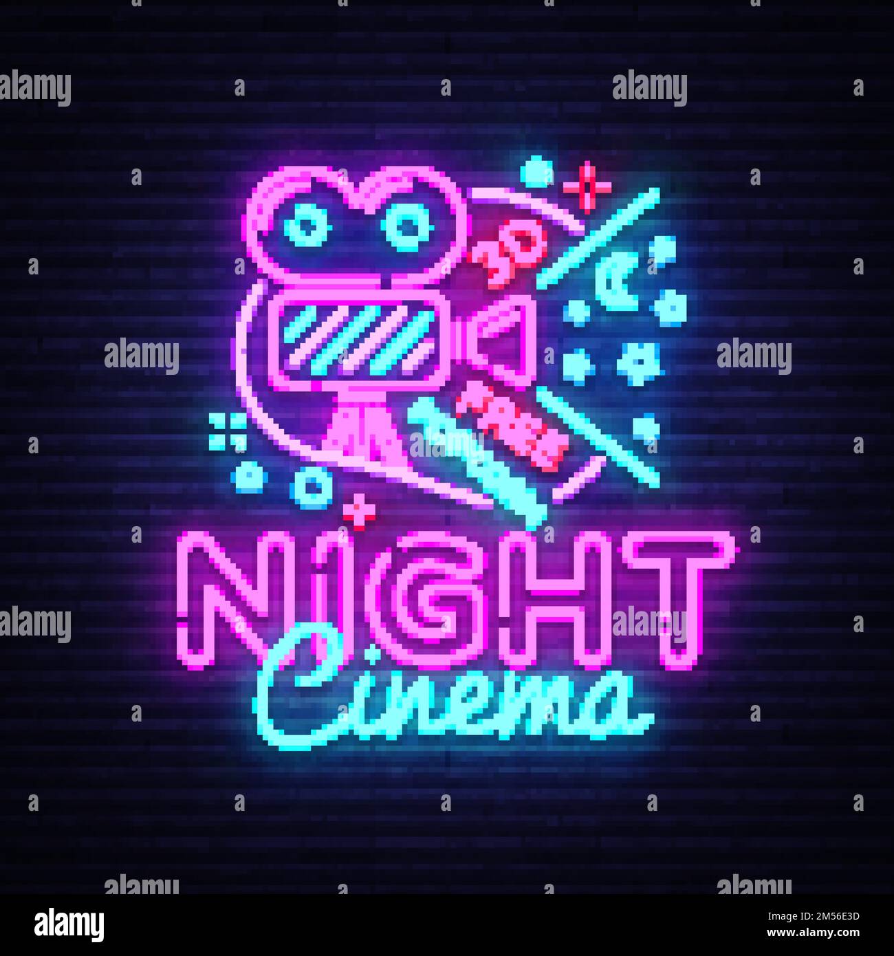 Cinema Night neon sign vector. Movie Night Design template neon sign ...