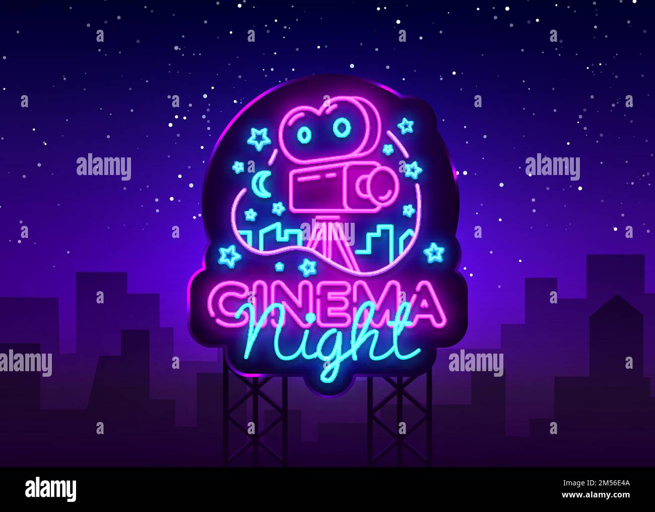 Cinema Night Neon Logo Vector. Movie Night neon sign, design template ...