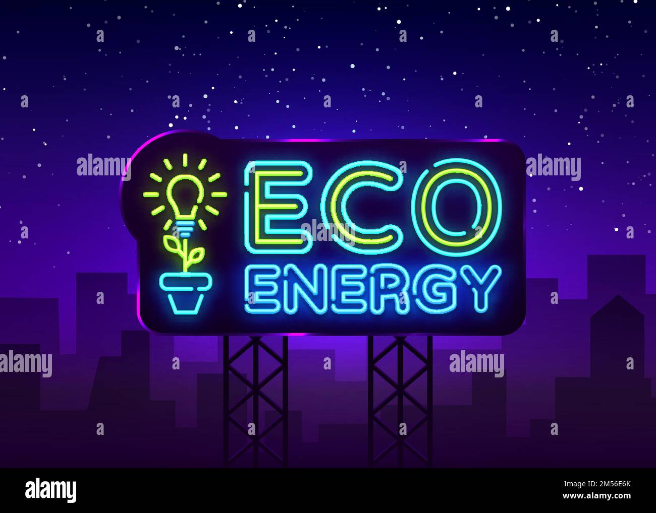 Eco Energy Neon Logo Vector. Green Energy neon sign, design template ...