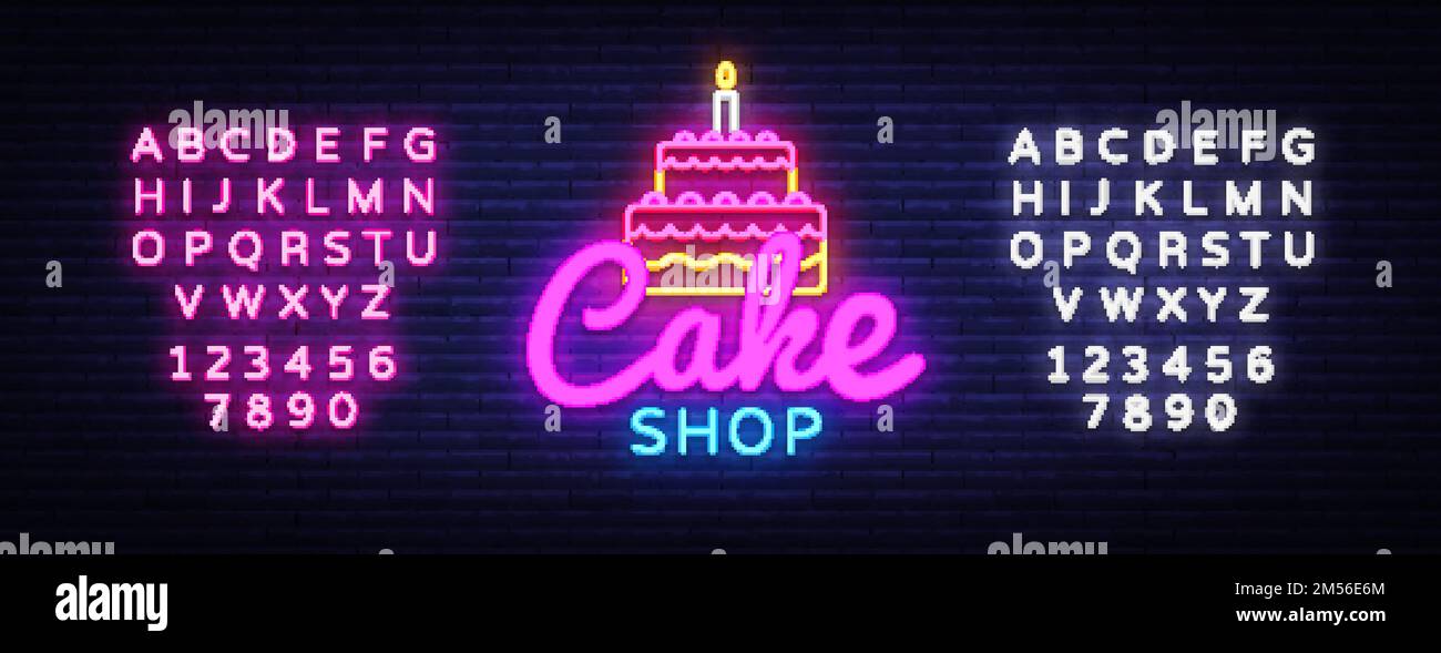 Cake Shop neon sign vector. Sweets Shop Design template neon sign ...