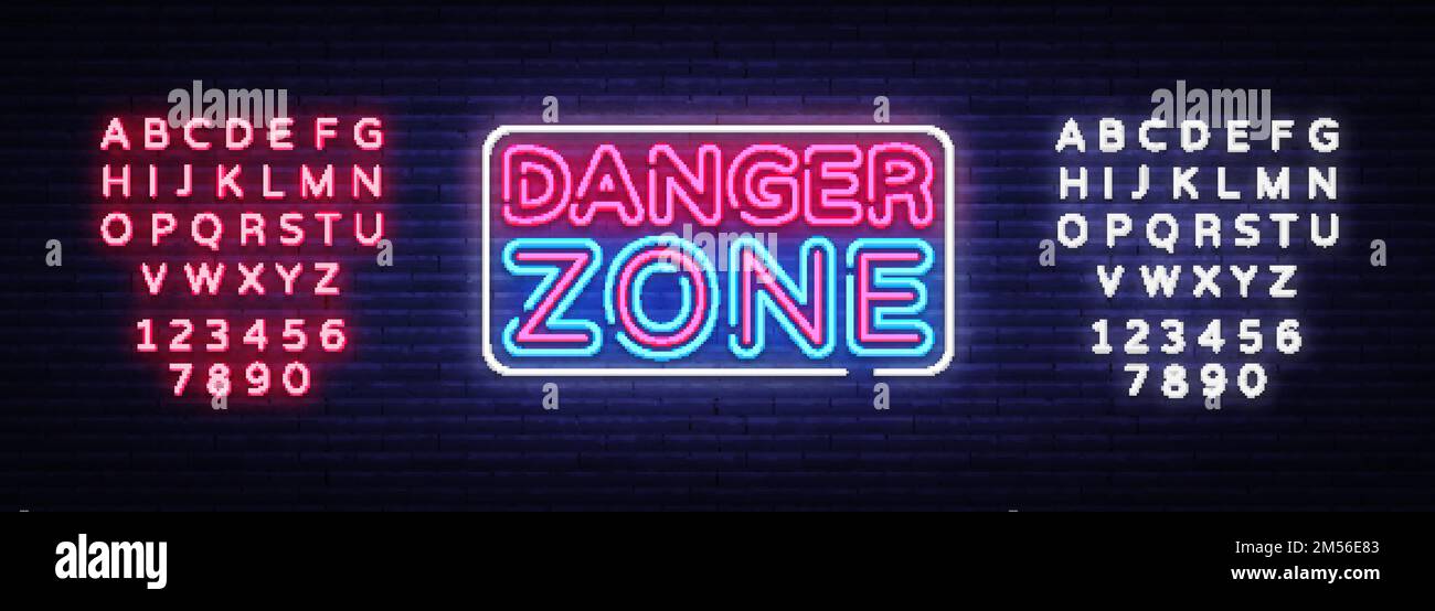 Danger Zone neon signs vector design template. Danger Zone neon symbol ...