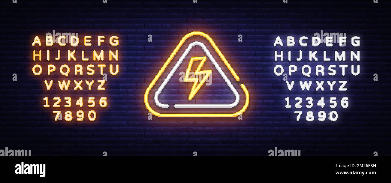 Lightning bolt neon sign vector design template. High-voltage neon ...