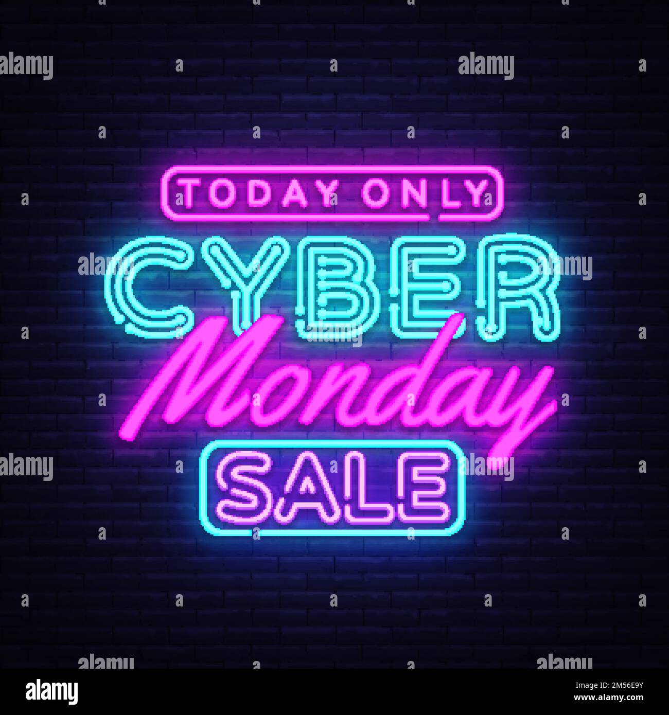 Cyber Monday banner in fashionable neon style, luminous signboard ...