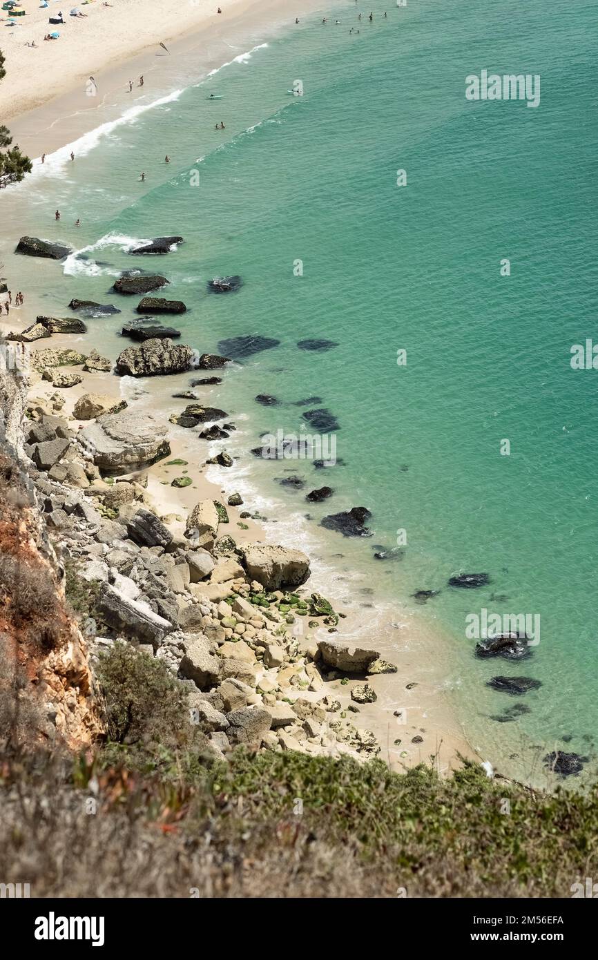 Nazare, Portugal - aerial view of the Praia de Nazare,Nazare Beach, and ...