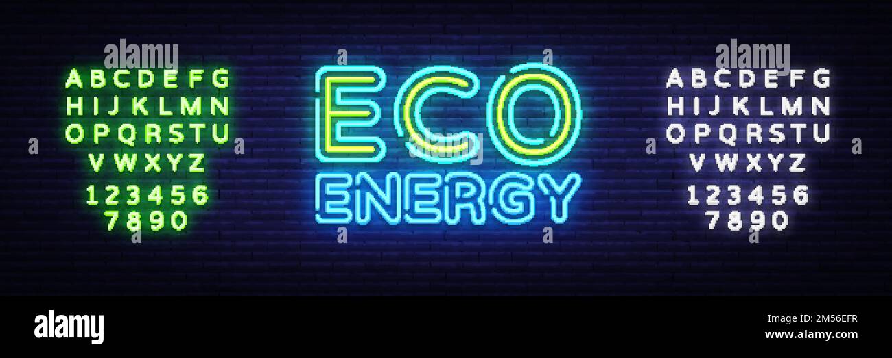 Eco Energy Neon Logo Vector. Green Energy neon sign, design template ...
