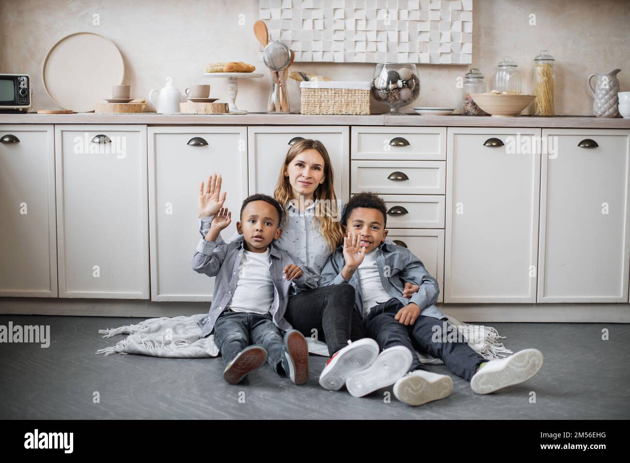 Home resting, multiracial family. Portrait of happy young caucasian ...