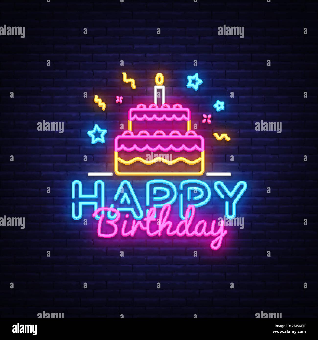 Happy Birthday Neon Text Vector. Happy Birthday neon sign, design ...