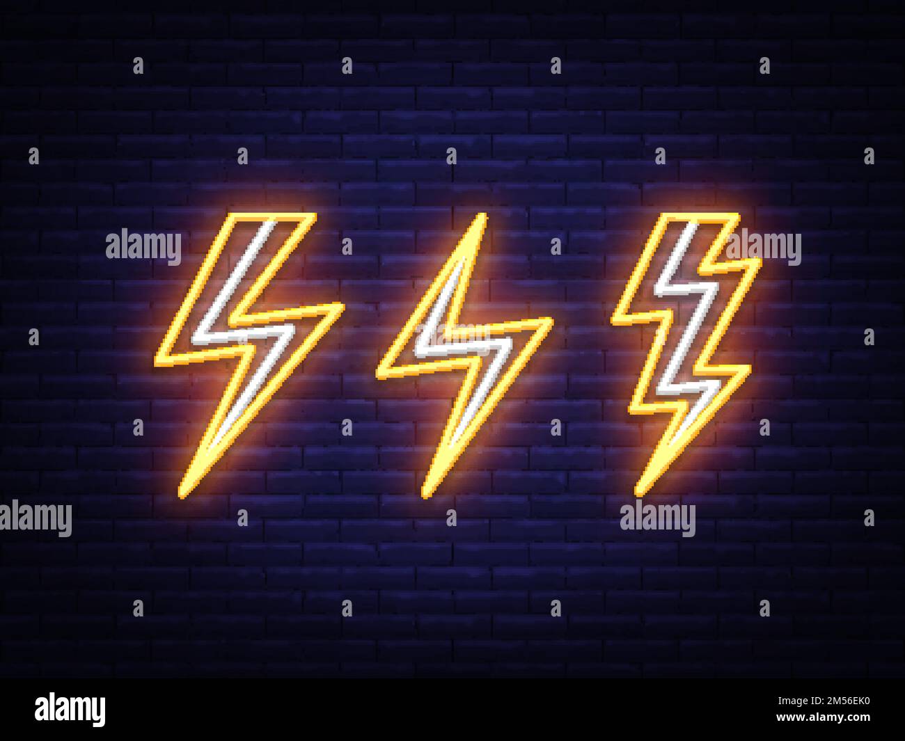 Lightning bolt set neon signs. Vector design template. High-voltage ...