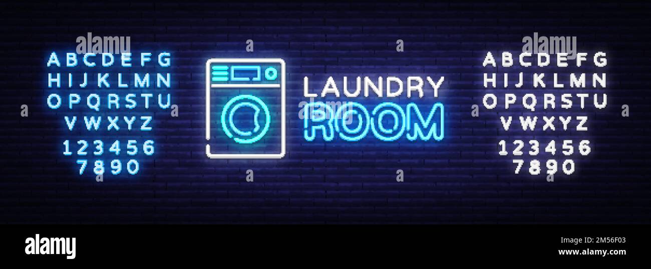 Laundry Room Neon Logo Vector. Dry Cleaning neon sign, design template ...