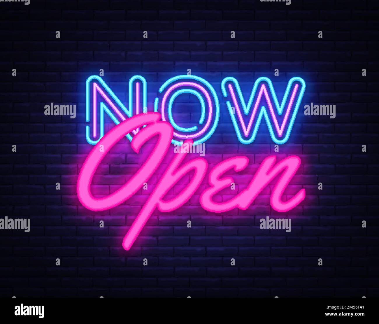 Now Open neon text vector design template. Now Open neon logo, light ...
