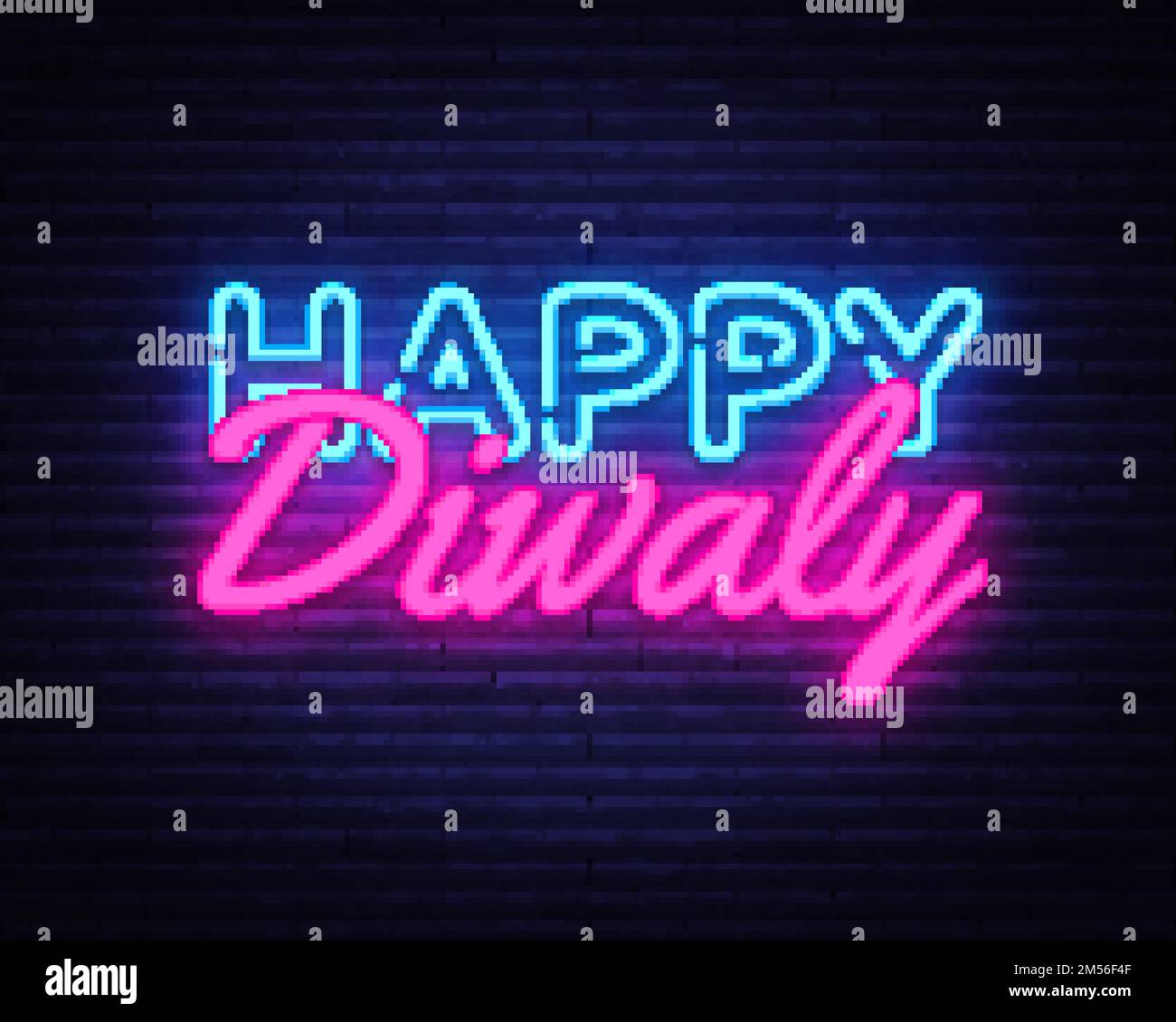 Diwali Hindu festival greeting card neon Vector. Diwali neon sign ...