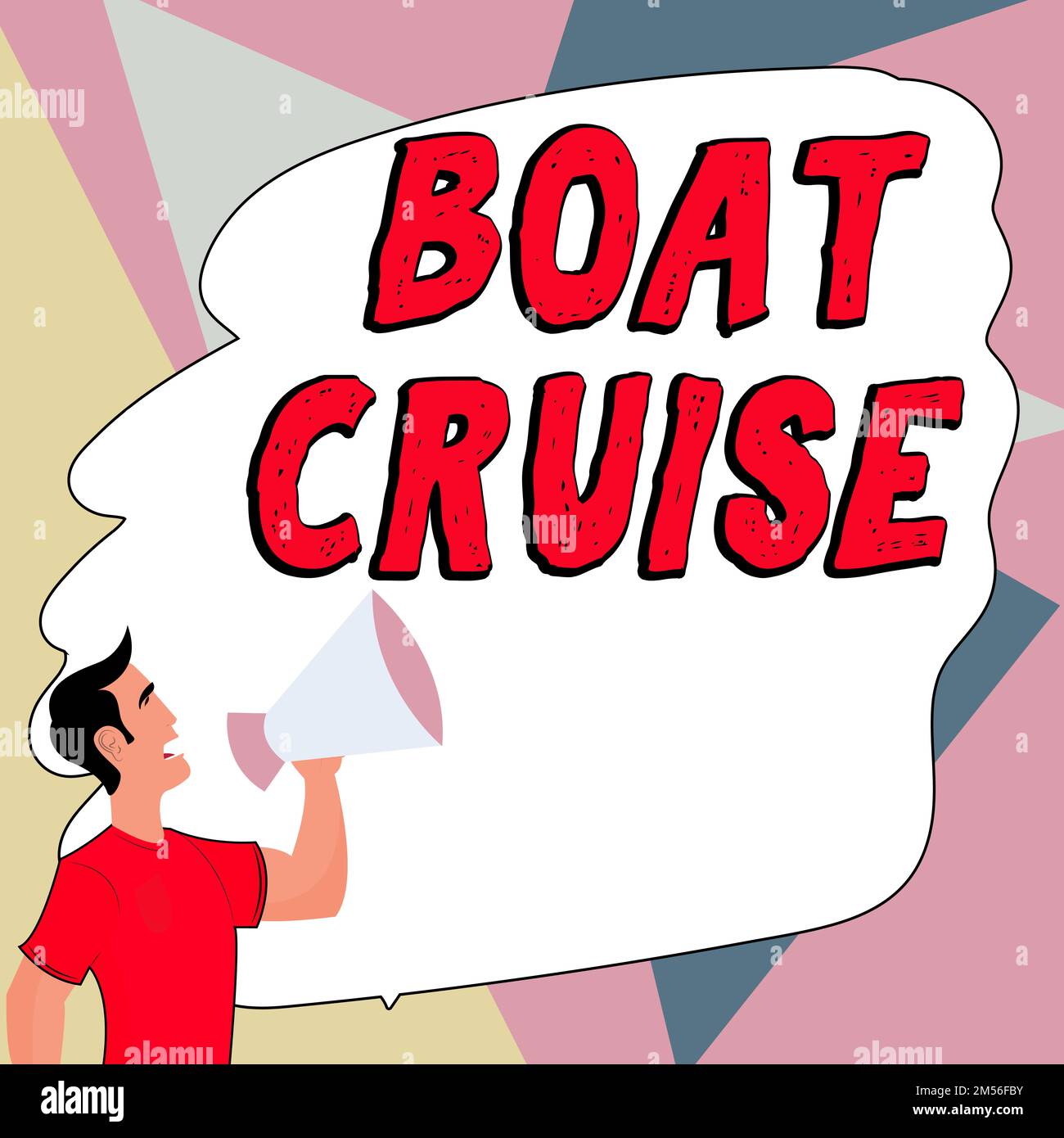 Conceptual display Boat Cruise, Word Written on sail about in area ...