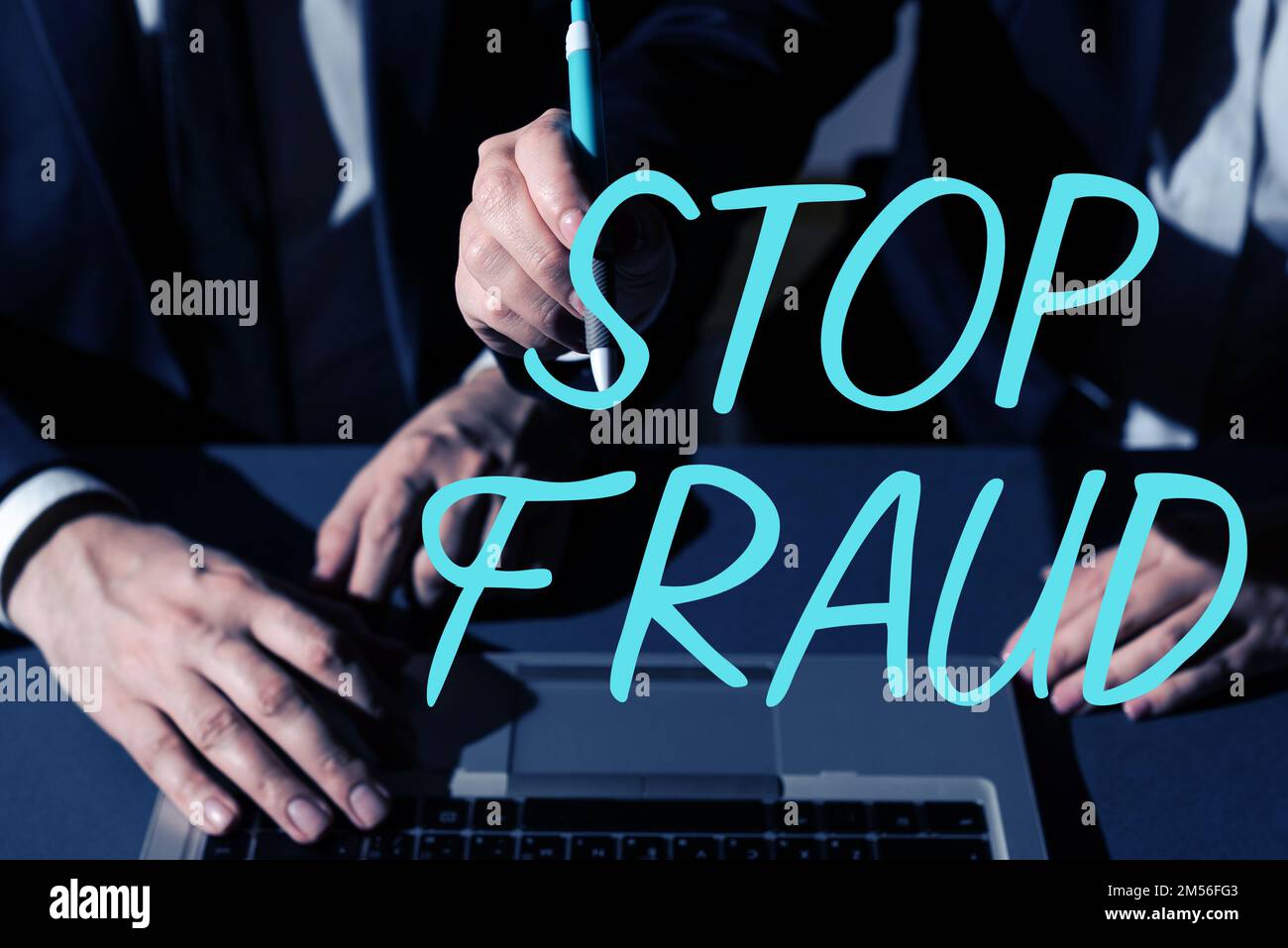 Sign displaying Stop Fraud, Word for campaign advices people to watch ...