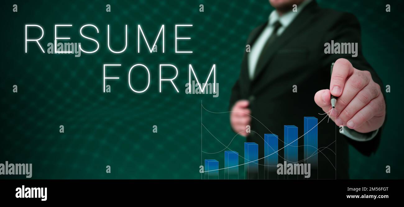 Text showing inspiration Resume Form. Conceptual photo describe the ...