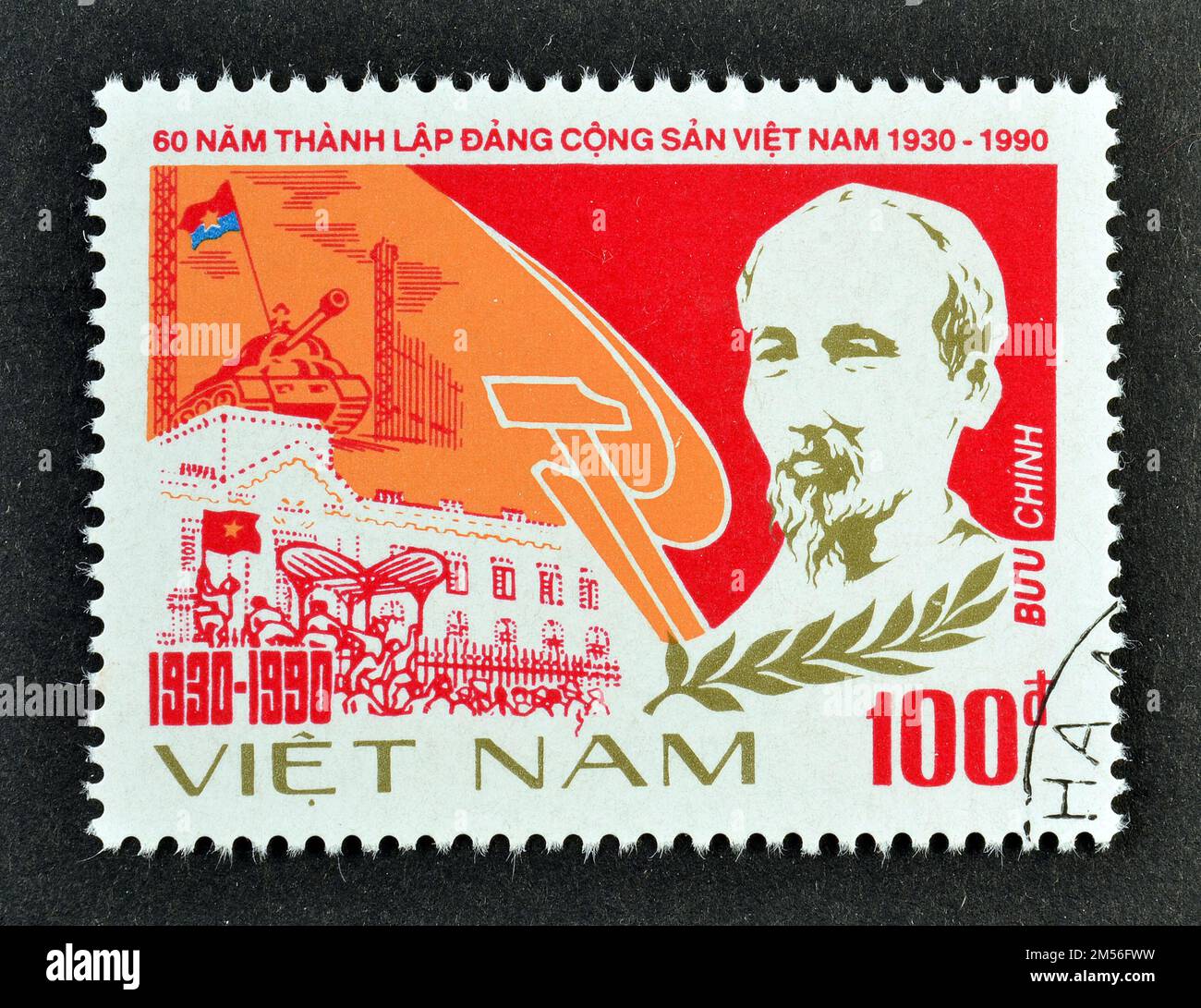 Cancelled postage stamp printed by Vietnam, that shows Ho Chi Minh ...