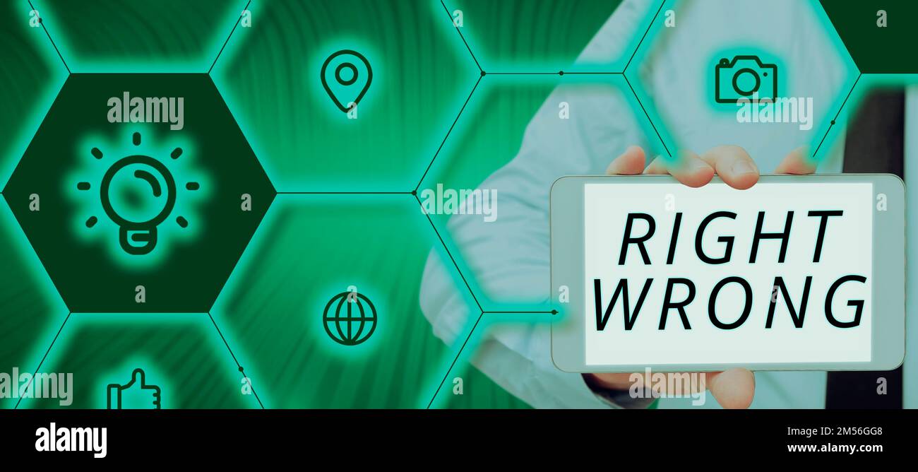 Hand writing sign Right Wrong. Conceptual photo choose between two ...