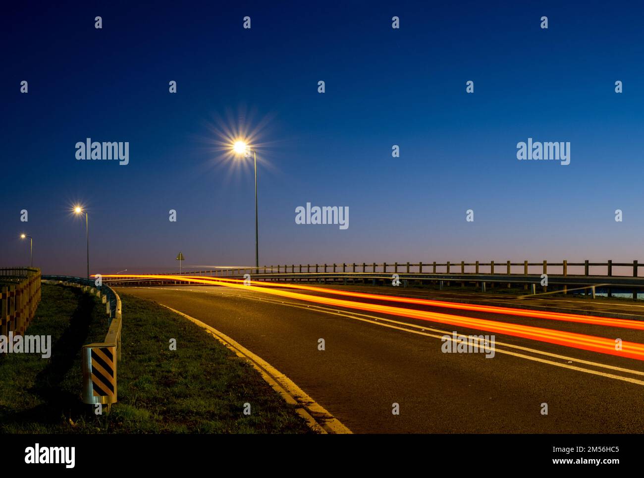 Traffic light trails through the flyover over the new HS2 rail line in ...