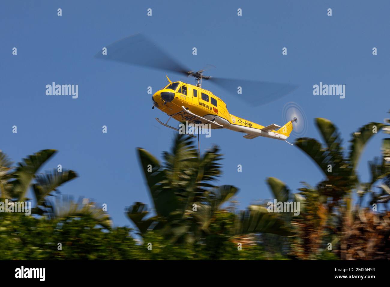 A huey firefighting helicopter over green trees Stock Photo - Alamy
