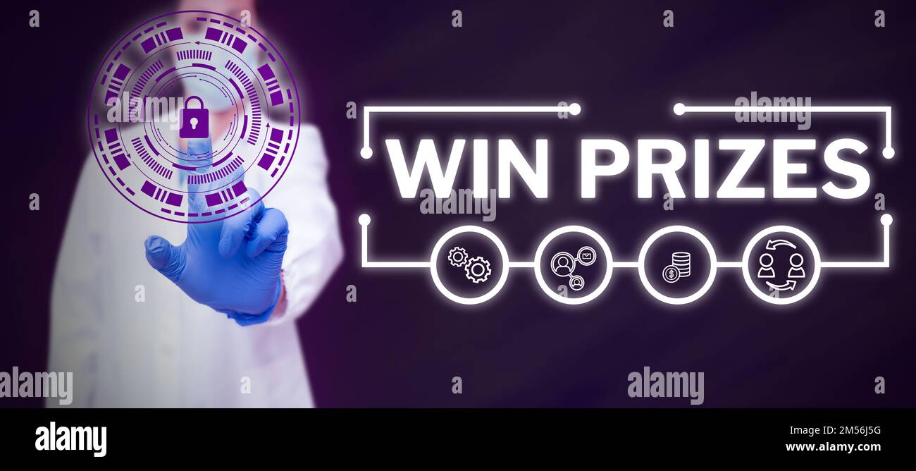 Conceptual display Win Prizes. Business showcase something given for ...