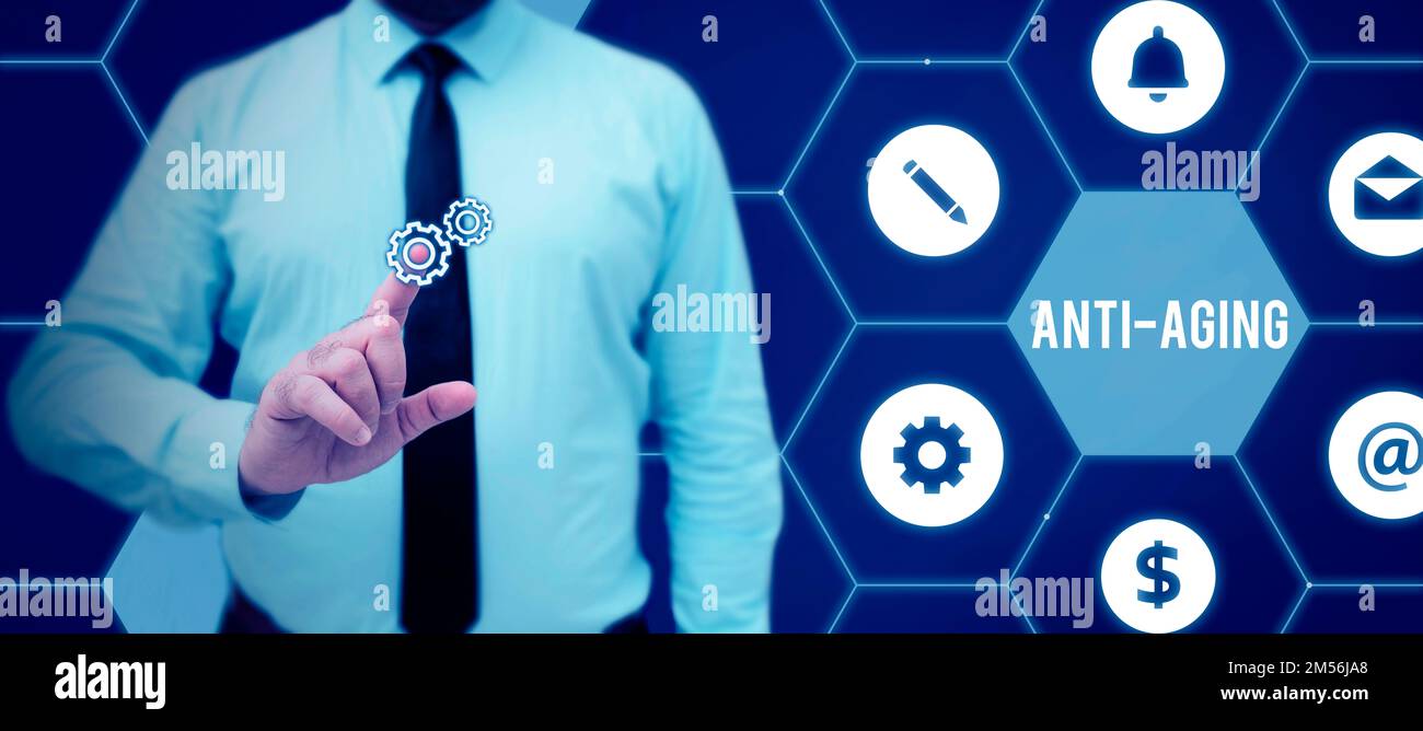 Text caption presenting Anti Aging. Concept meaning A product designed ...