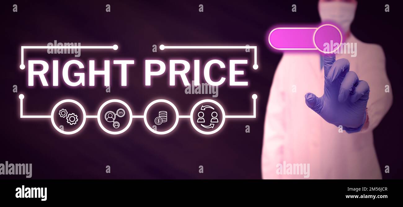 Conceptual caption Right Price. Word Written on the amount of money ...