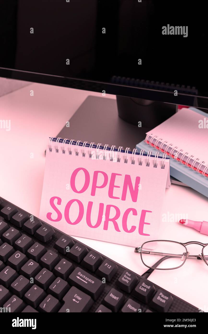 Conceptual display Open Source. Internet Concept denoting software which original source code ...
