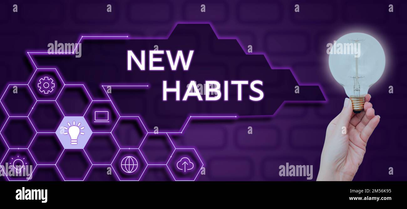 Text caption presenting New Habits, Concept meaning change the routine ...