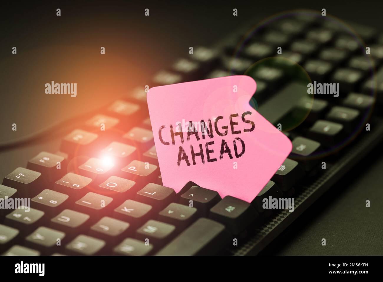 Hand writing sign Changes Ahead. Word Written on to replace with or ...