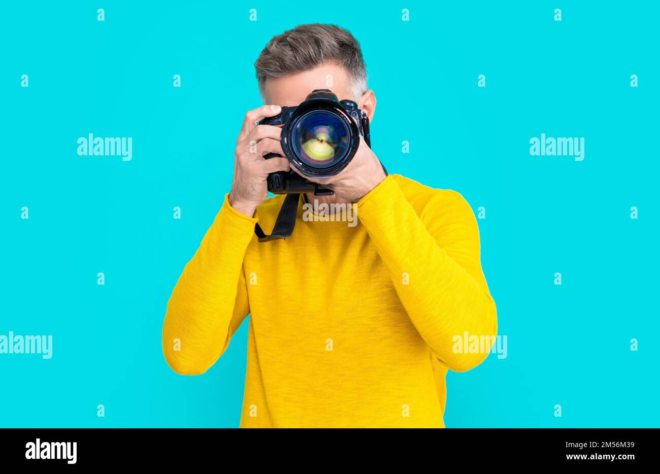 photo of man photographer with camera lens. man photographer with ...